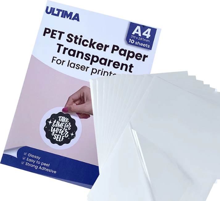 ULTIMA - PET STICKER PAPER A4 ( TRANSPARENT & WHITE ) – ROCHAS